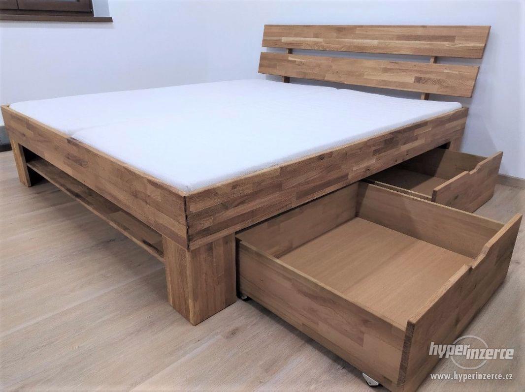 NOVÁ POSTEL MASIV DUB 180x200 cm + ÚLOŽNÉ PROSTORY - bazar ...