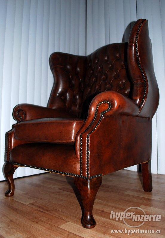 Chesterfield kozene kreslo-ušák - bazar - Hyperinzerce.cz