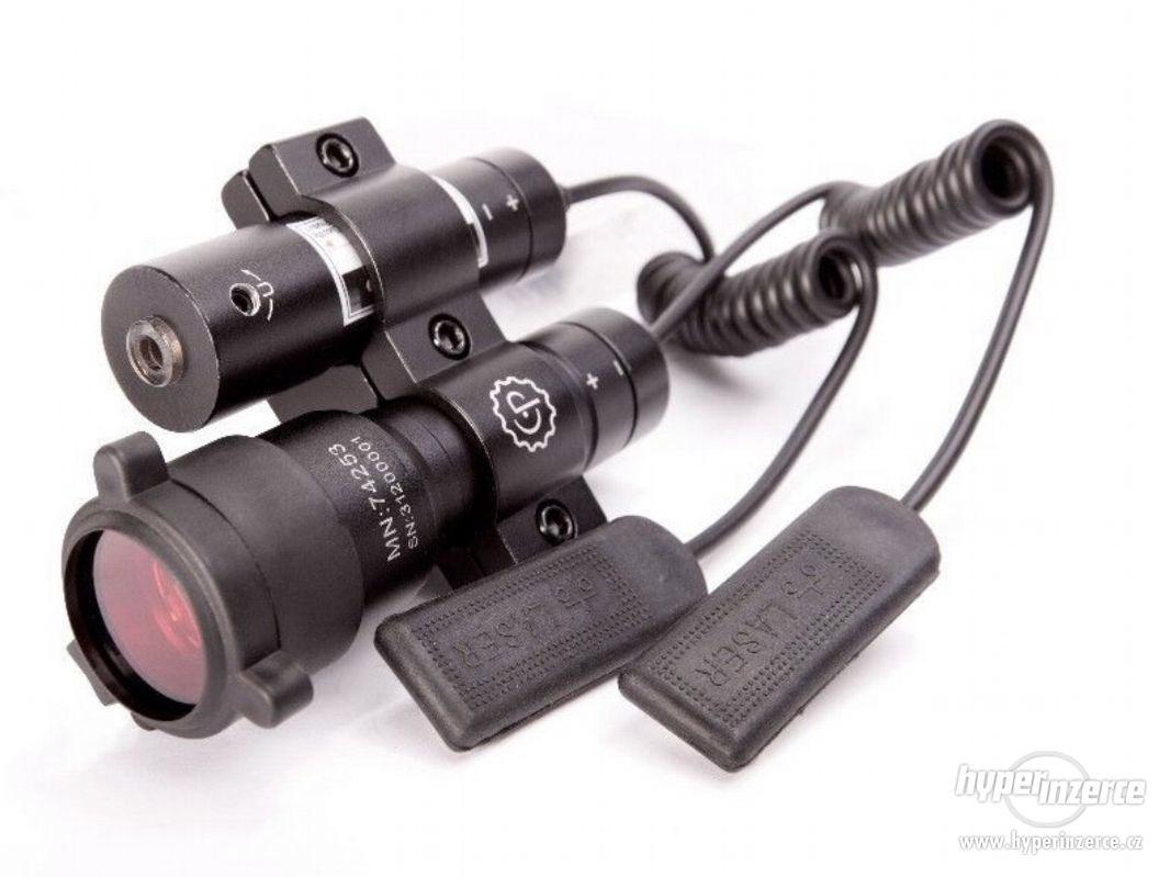 Profi červený laser + LED baterka na dražky 22mm tlačitkový - bazar ...