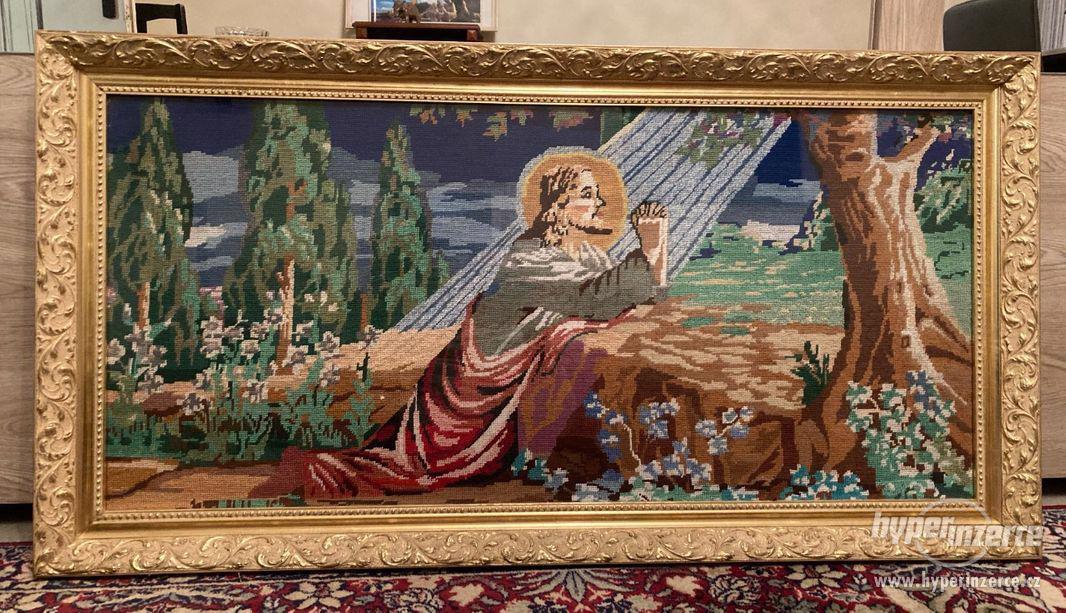 Ručně šitý obraz -Ježíš v Getsemanských zahradách - bazar - Hyperinzerce.cz