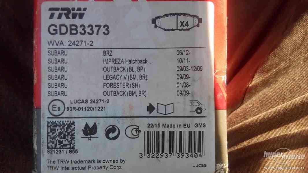 Zadní brzdové destičky sada pro Subaru GDB3373 výrobce TRW - bazar ...