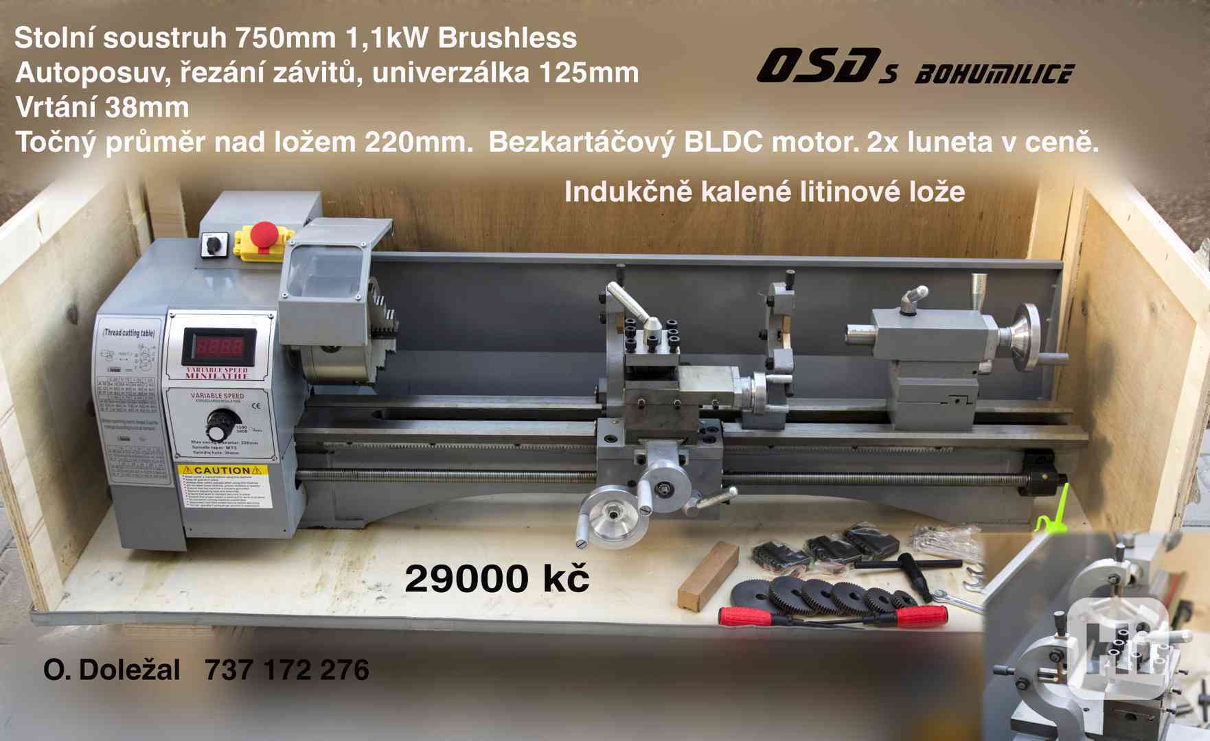 Sleva. Soustruh 750mm Brushless 1,1kW+ lunety. - bazar - Hyperinzerce.cz