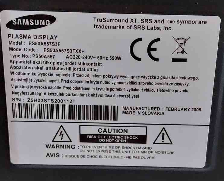 Samsung Plazma TV 50" PS50A557S3F - bazar - Hyperinzerce.cz